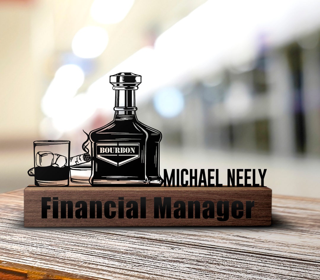 Custom Bourbon Cigar Desk Name Plate Wedge Personalized Whiskey Smoke ...