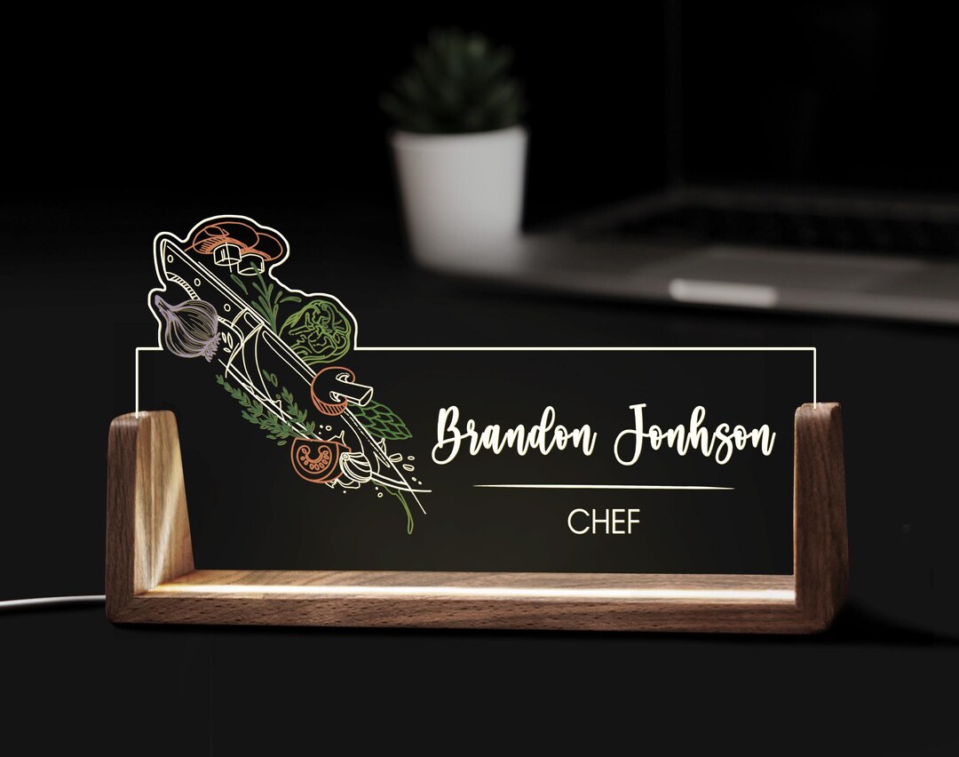 Custom Chef Desk Name Plate Personalized Acrylic Lamp Sign LED Light ...