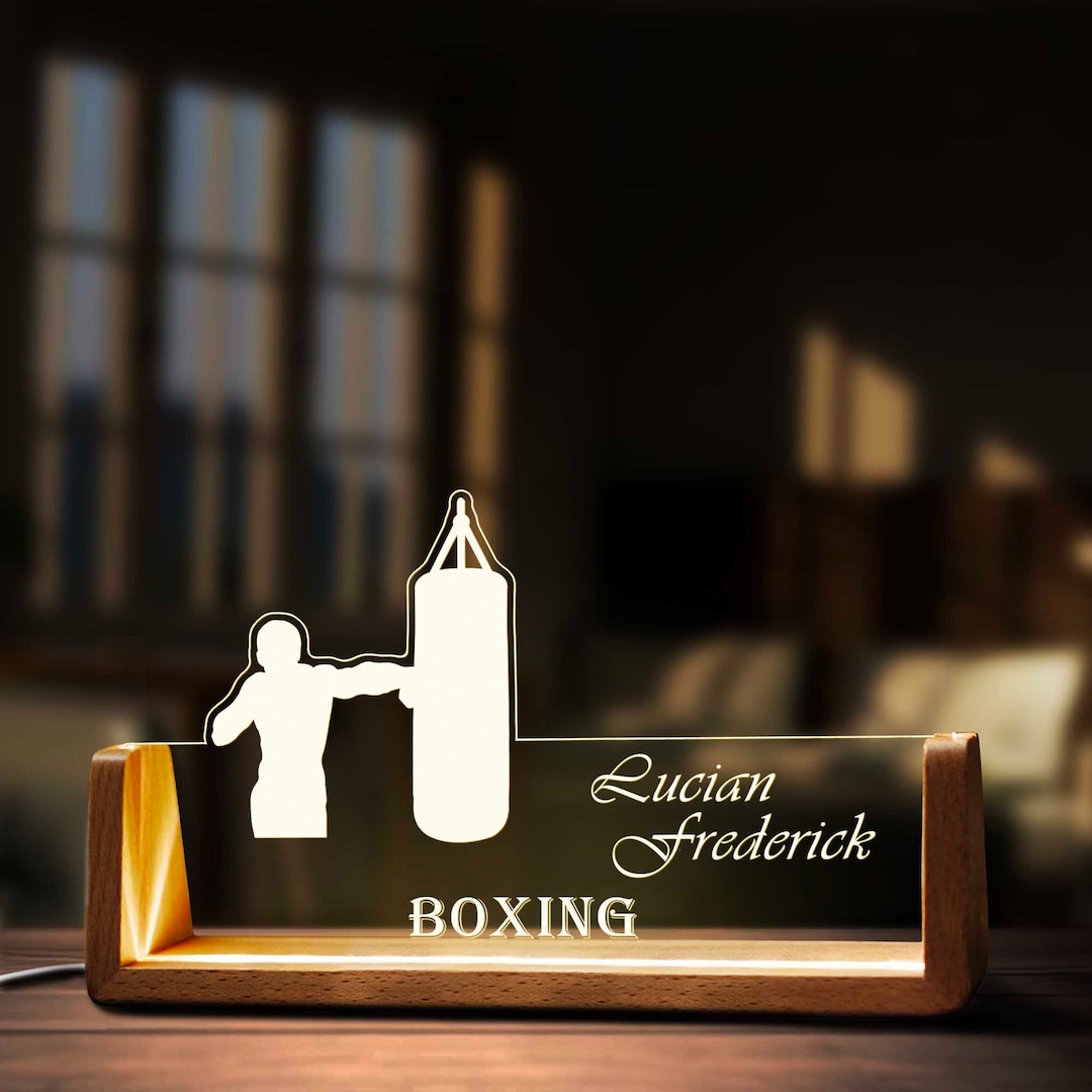 Custom Boxing Gloves Desk Name Plate Personalized Boxer LED Light ...