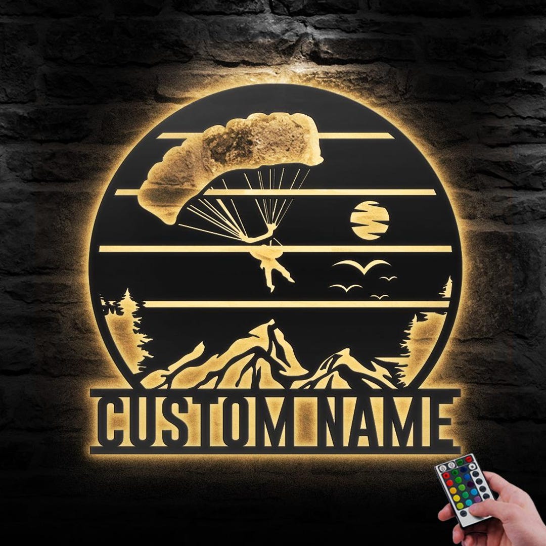 Custom Skydiving Metal Wall Art With LED Light Personalized Parachute ...