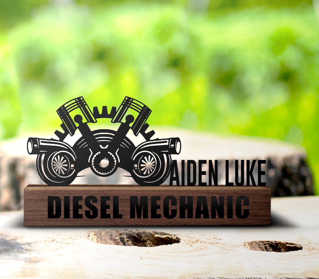 Custom Diesel Mechanic Desk Name Plate Wedge Personalized Mechanic Gift ...