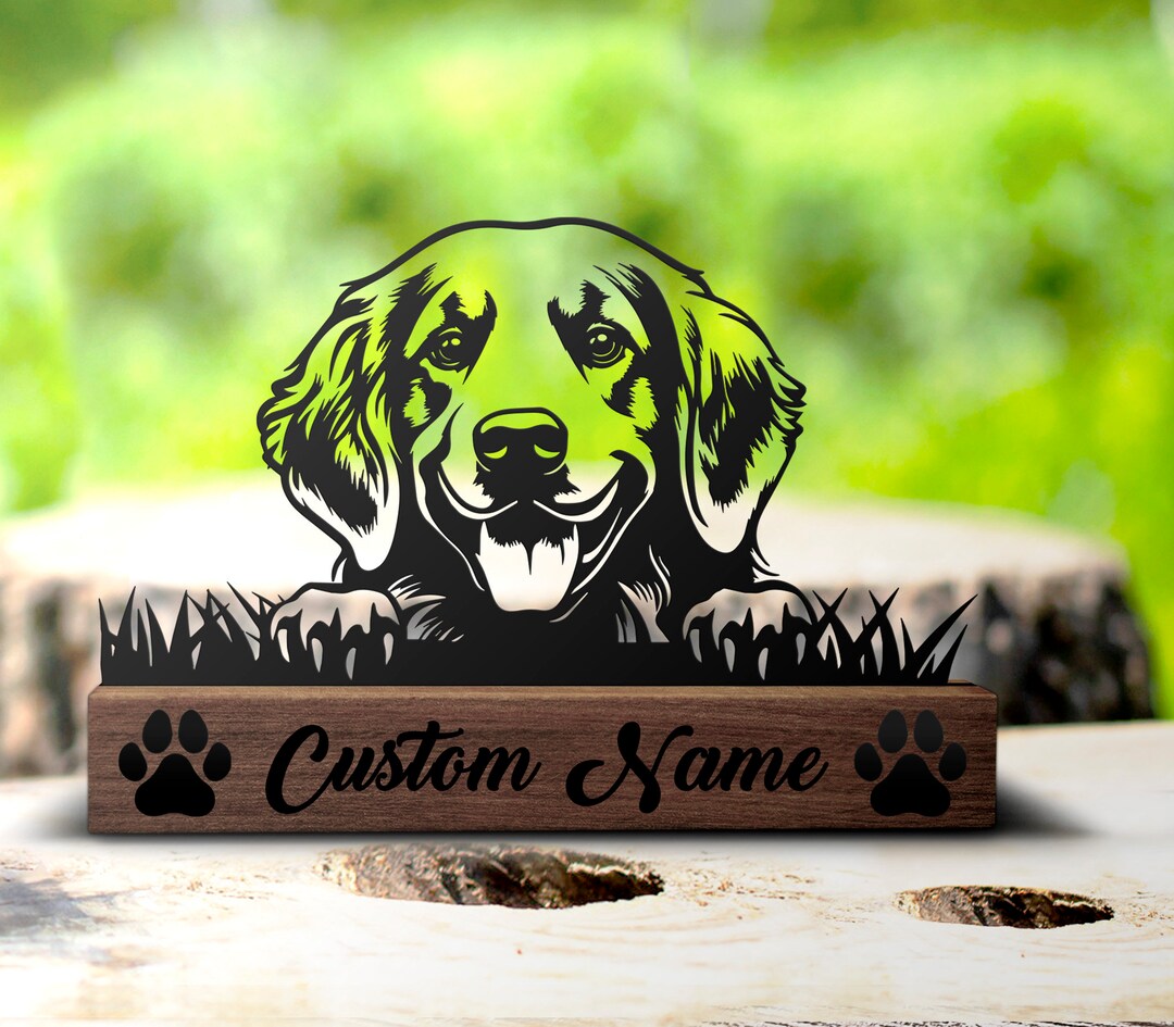 Custom Golden Retriever Dog Desk Name Plate Wedge Personalized Peeking ...
