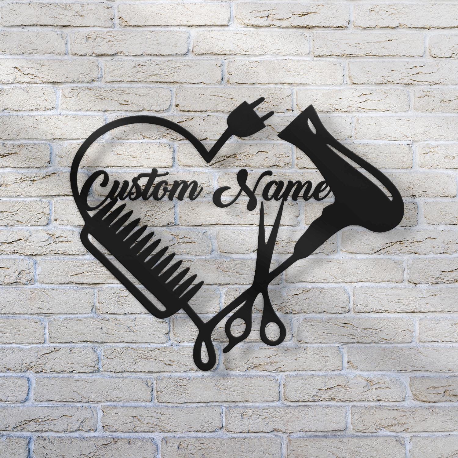 Custom Hair Salon Heart Monogram Metal Wall Art LED Light Personalized ...