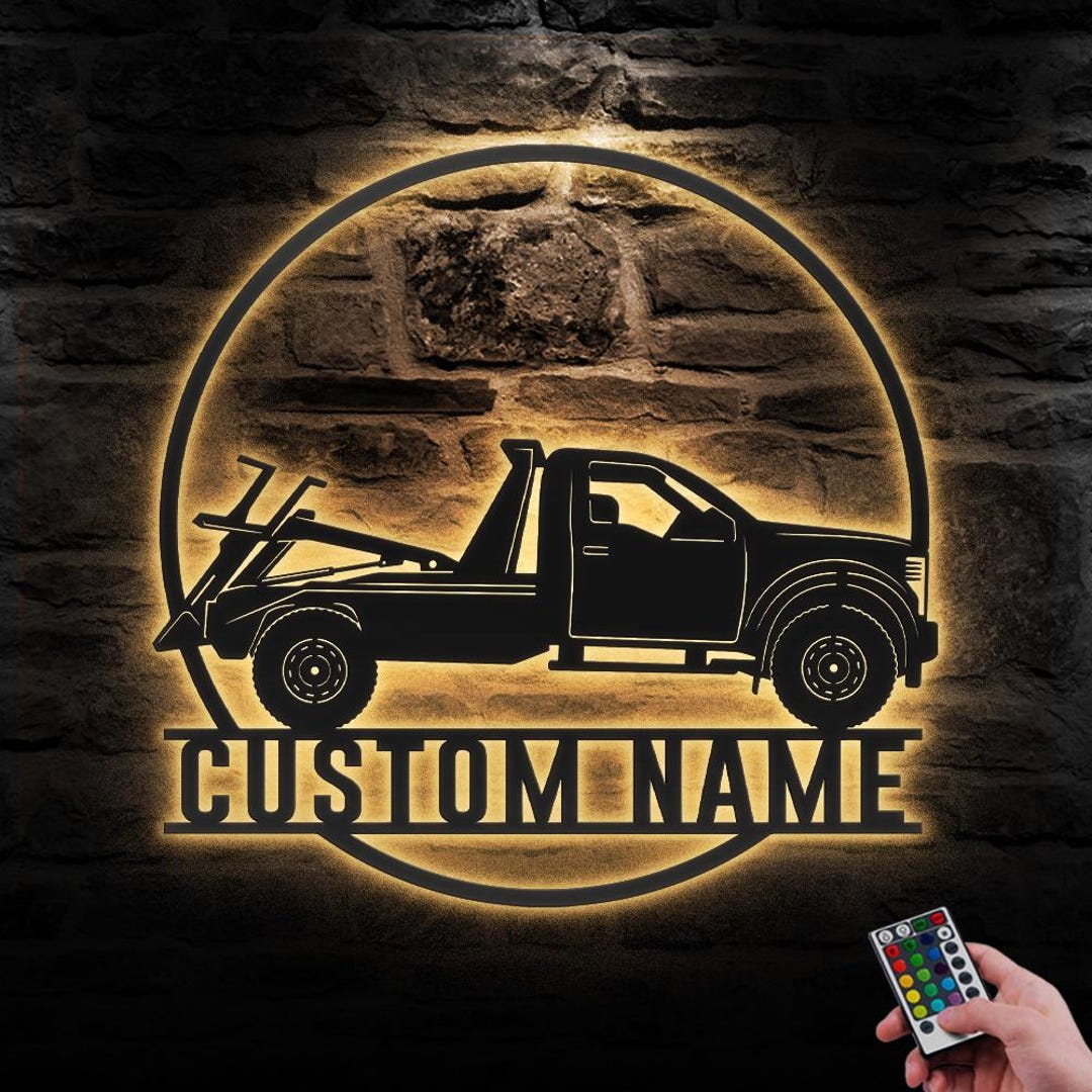 Custom Rotator Tow Truck Driver Metal Wall Art LED Light Personalized ...
