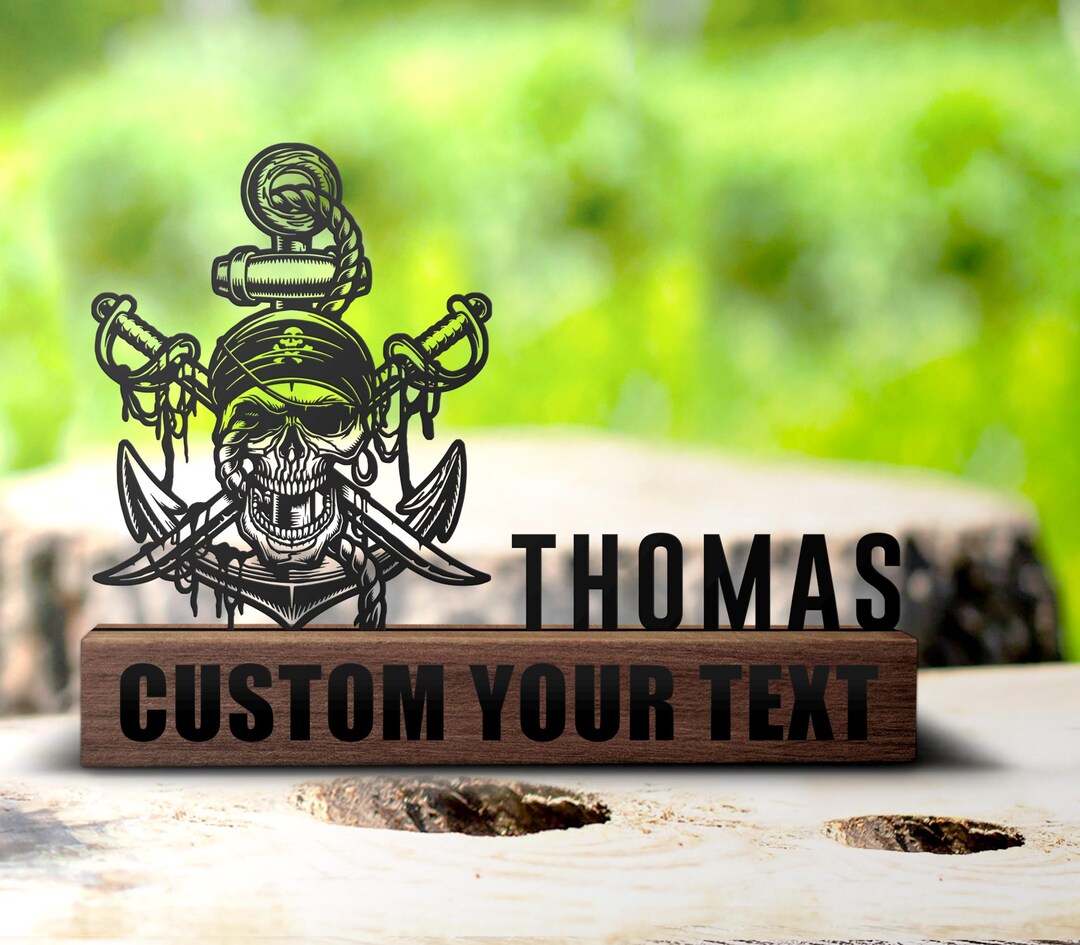 Custom Pirate Skull Desk Name Plate Wedge Personalized Pirate Ship ...