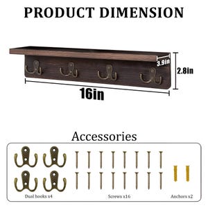 Custom Logo Design Wooden Metal Wall Floating Shelf With Hooks ...