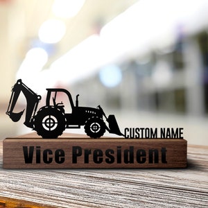 Custom Backhoe Loader Desk Name Plate Wedge, Personalized Excavator ...