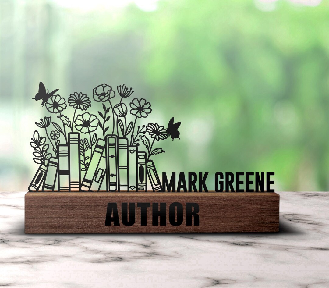 Custom Book Flower Desk Name Plate Wedge Personalized Author Nameplate ...