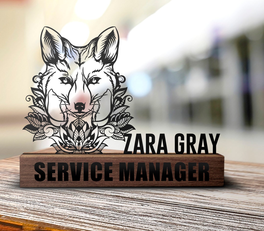 Custom Floral Fox Desk Name Plate Wedge, Personalized Animal Lover ...