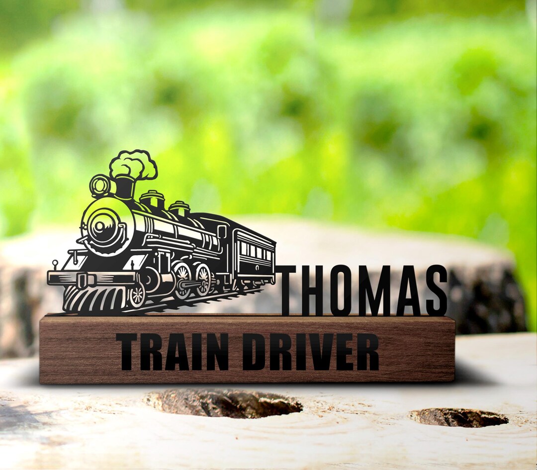Custom Steam Engine Train Locomotive Desk Name Plate Wedge Personalized ...