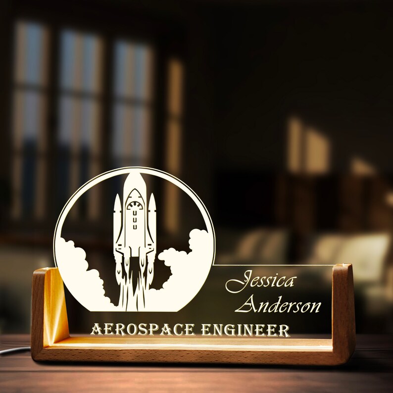 Custom Aerospace Engineer Desk Name Plate Personalized Aircraft LED ...
