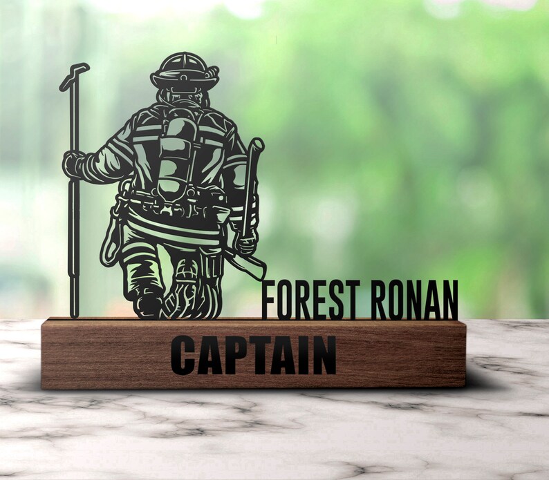 Custom Firefighter Desk Name Plate Wedge Personalized Fireman Nameplate ...