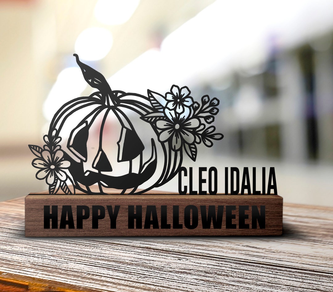 Custom Halloween Desk Name Plate Wedge Personalized Pumpkin Face ...