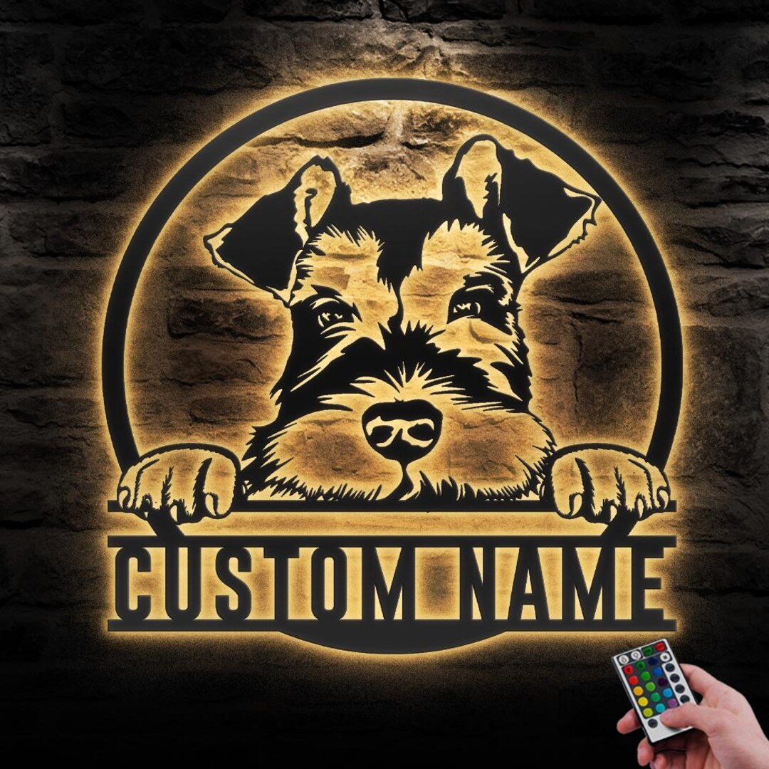 Custom Peeking Miniature Schnauzer Metal Wall Art LED Light ...