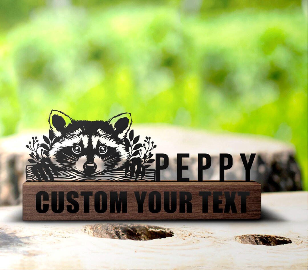 Custom Raccoon Desk Name Plate Wedge Personalized Raccoon Nameplate ...