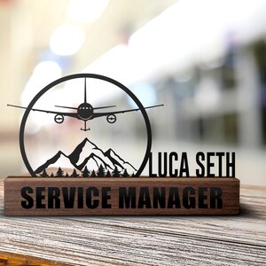 Custom Airplane Desk Name Plate Wedge Personalized Pilot Nameplate ...