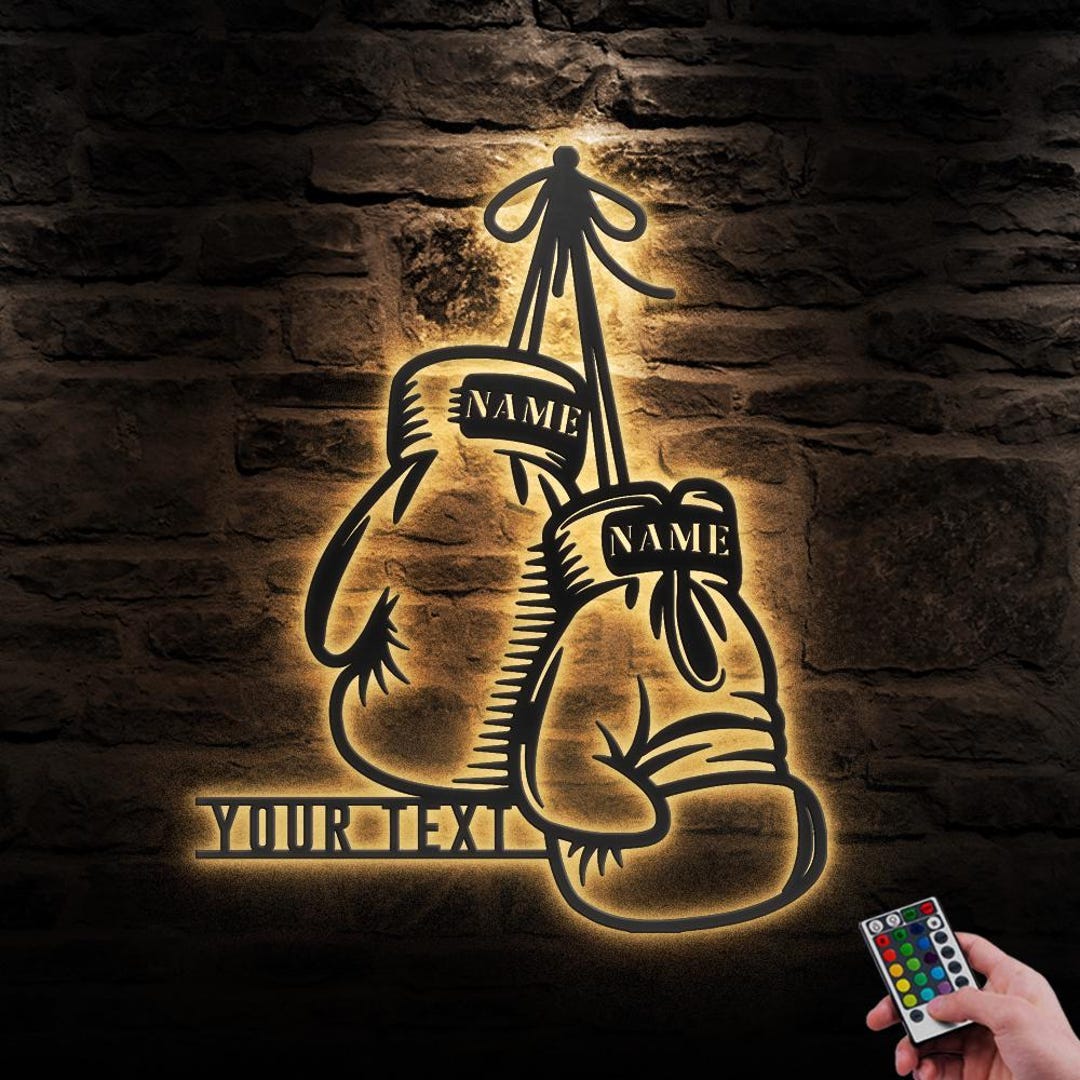 Custom Boxing Gloves Metal Wall Art With LED Light Personalized Boxer ...