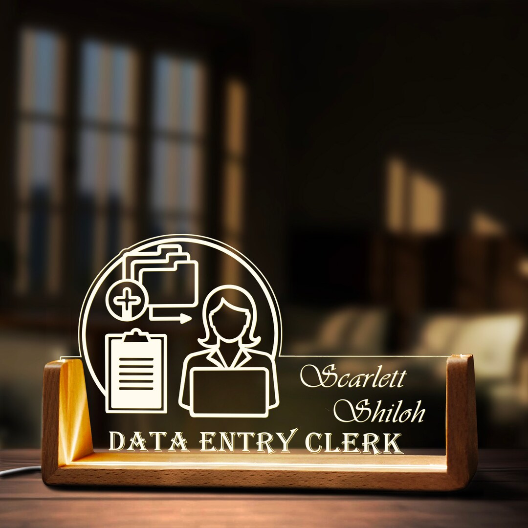 Custom Data Entry Clerk Desk Name Plate Personalized LED Light Wooden ...