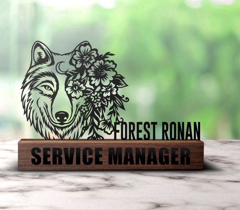 Custom Floral Wolf Desk Name Plate Wedge Personalized - Etsy