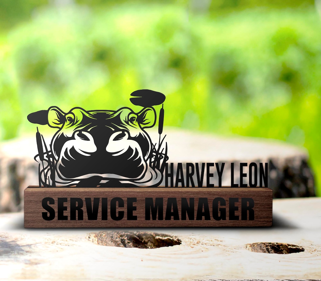 Custom Hippo Desk Name Plate Wedge, Personalized Nameplate Hippopotamus ...