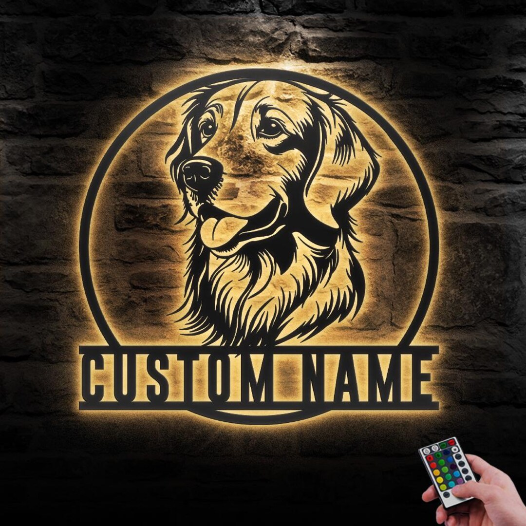 Custom Golden Retriever Metal Wall Art LED Light Personalized Goldie ...