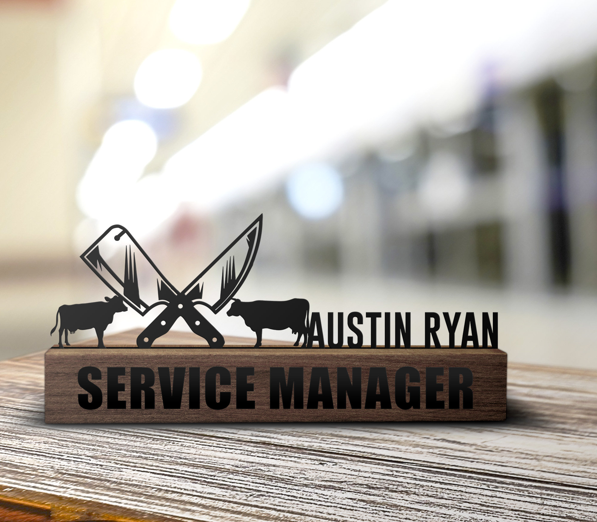 Custom Butcher Desk Name Plate Wedge Personalized Meat Shop Nameplate ...