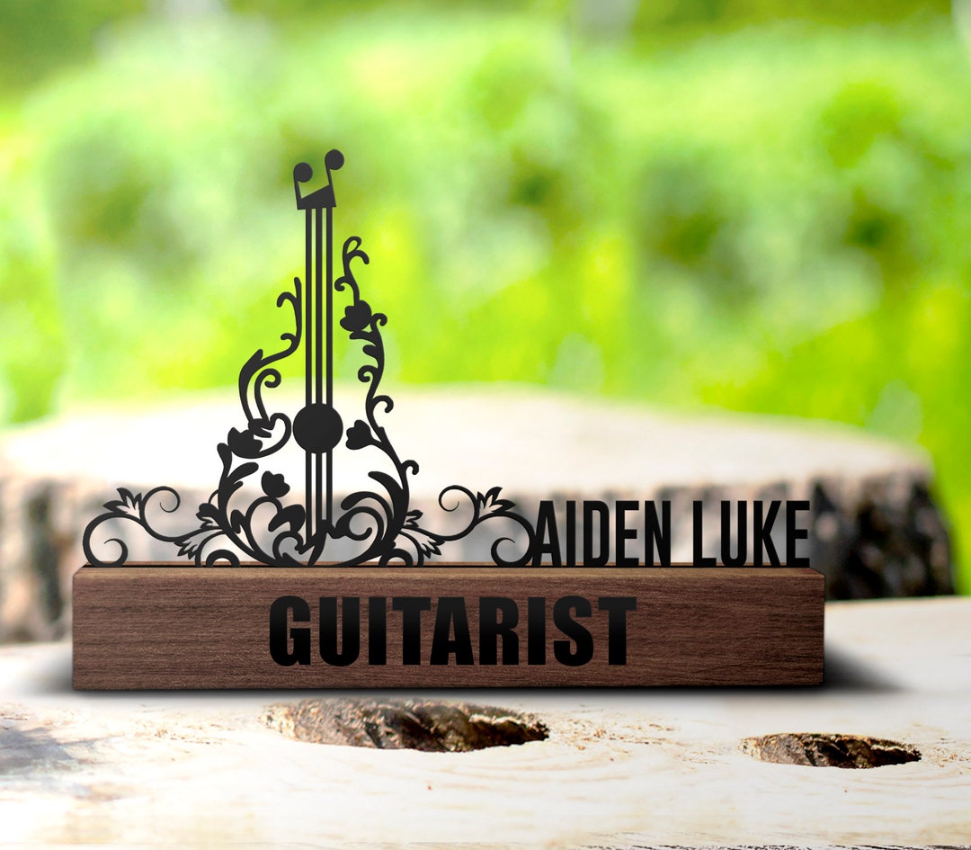 Custom Acoustic Floral Guitar Player Line Art Desk Name Plate Wedge ...