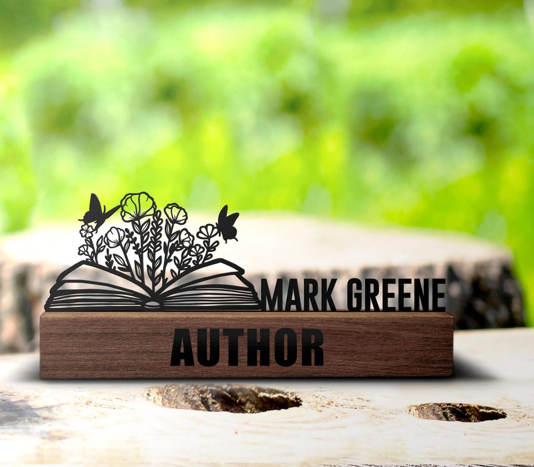 Custom Book Flower Desk Name Plate Wedge Personalized Author Nameplate ...