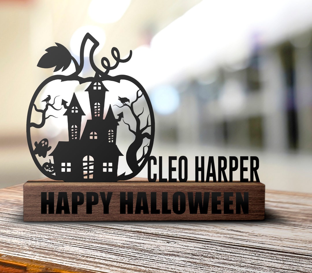 Custom Halloween Desk Name Plate Wedge Personalized Haunted House ...