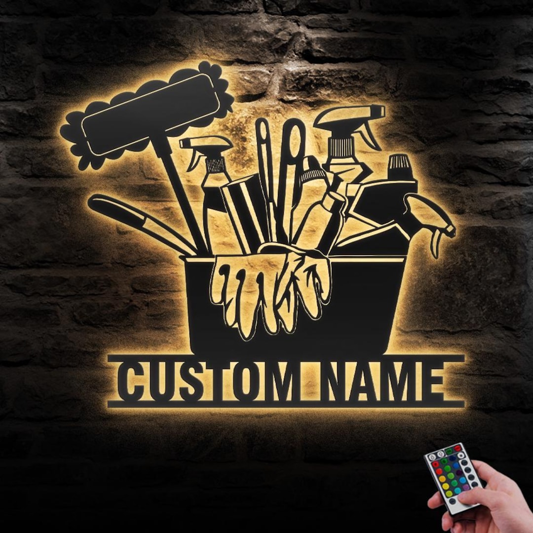 Custom Cleaning Service Metal Wall Art LED Light Personalized House ...