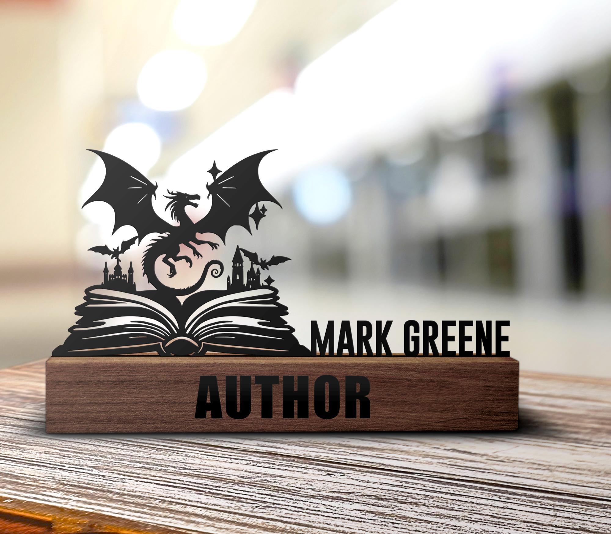 Custom Mystical Dragon Book Desk Name Plate Wedge Personalized Author ...