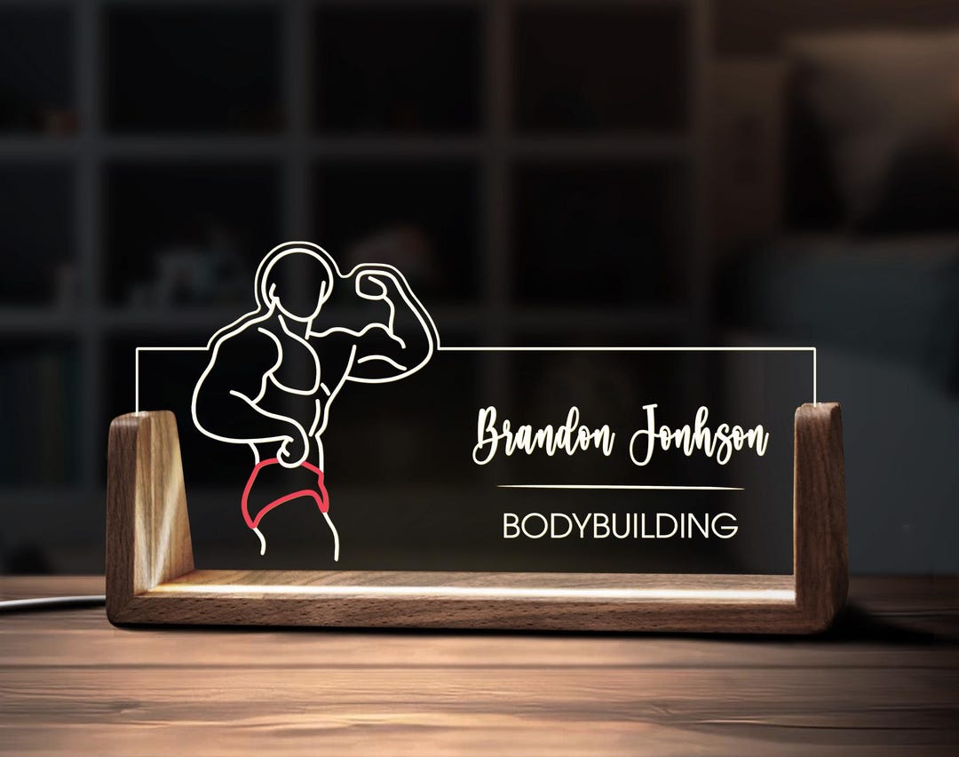 Custom Bodybuilding Desk Name Plate Personalized Workout Gift Lamp LED ...