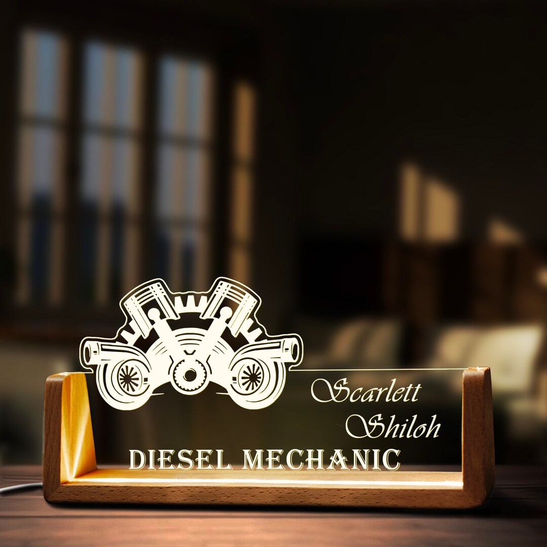 Custom Diesel Mechanic Desk Name Plate Personalized Mechanic Gift LED ...
