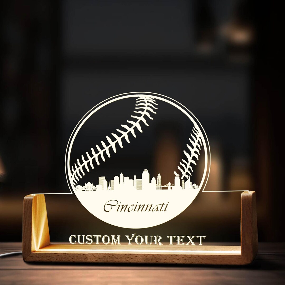 Custom Cincinnati Skyline Desk Name Plate Personalized Baseball LED ...