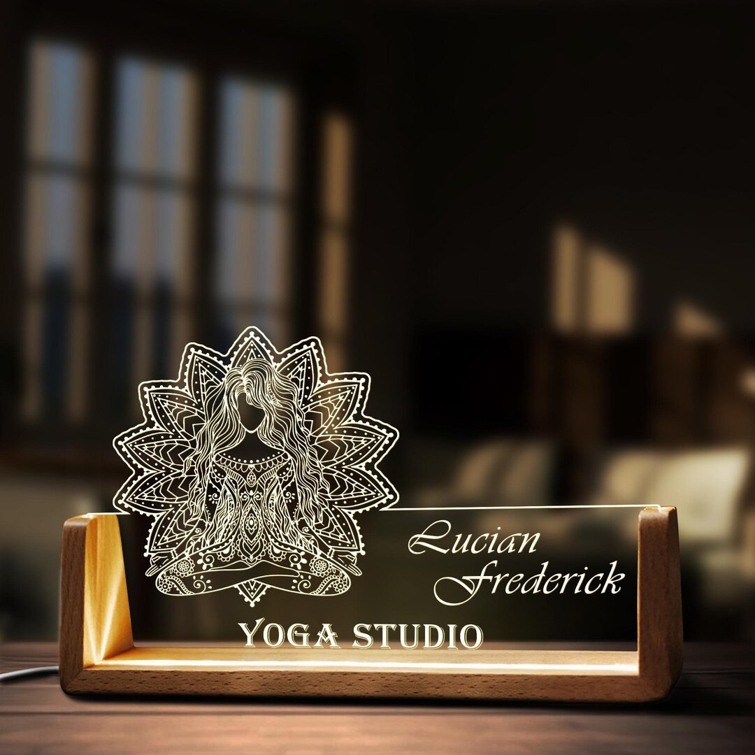 Custom Mandala Yoga Desk Name Plate Personalized Namaste Meditation LED ...