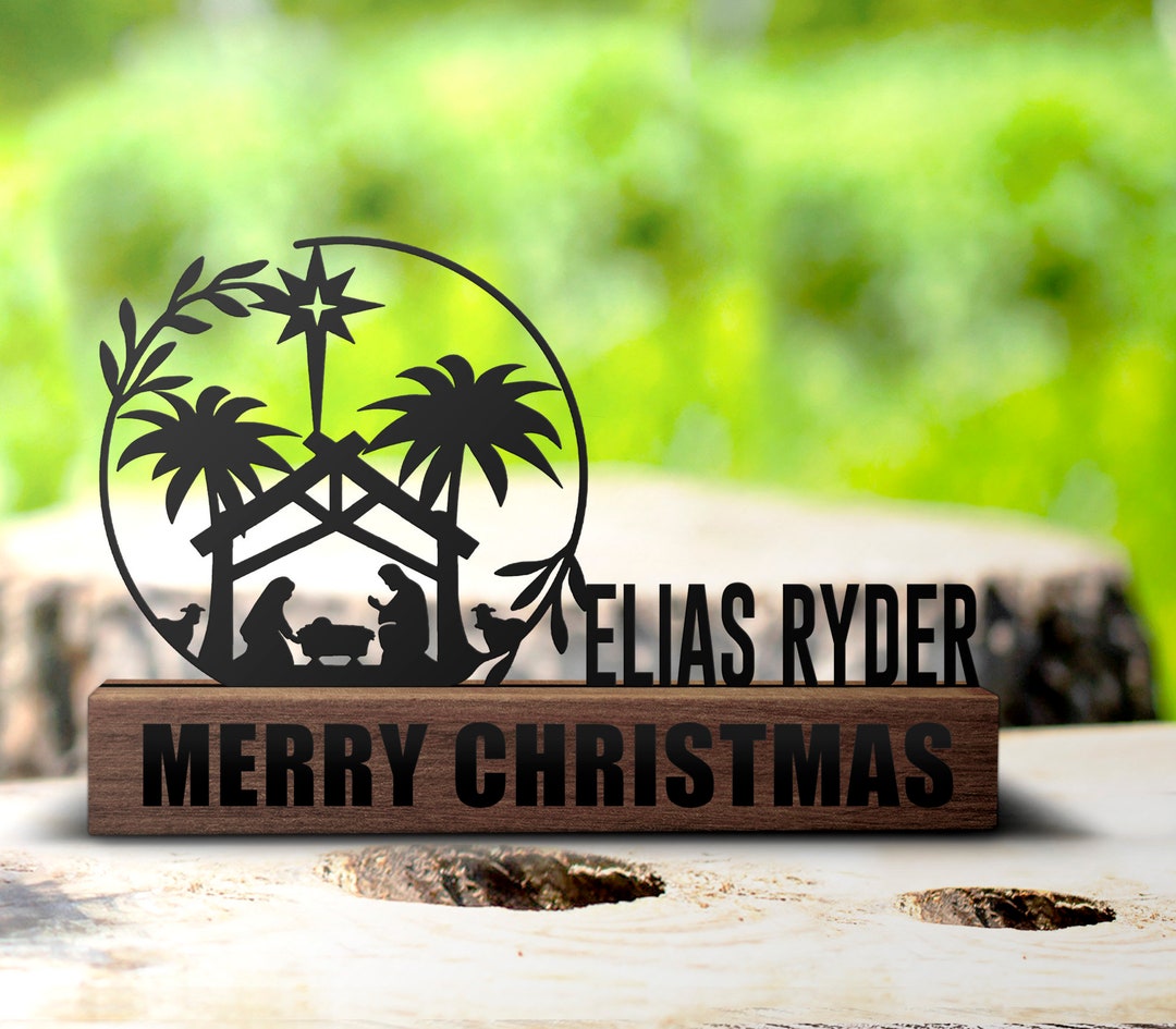 Custom Nativity Scene Christmas Desk Name Plate Wedge Personalized ...