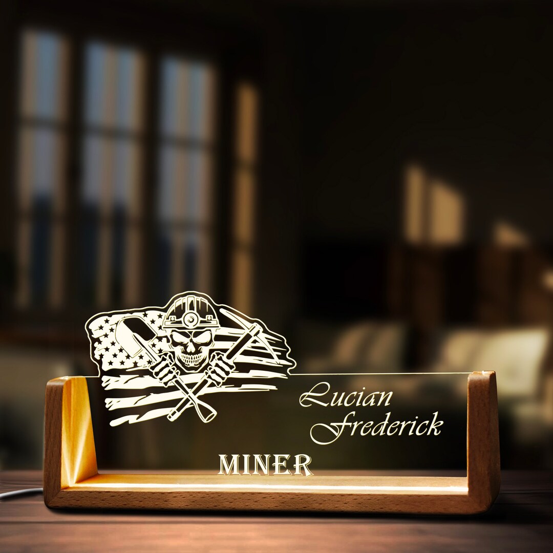 Custom Coal Mining Desk Name Plate Personalized Miner LED Light Wooden ...