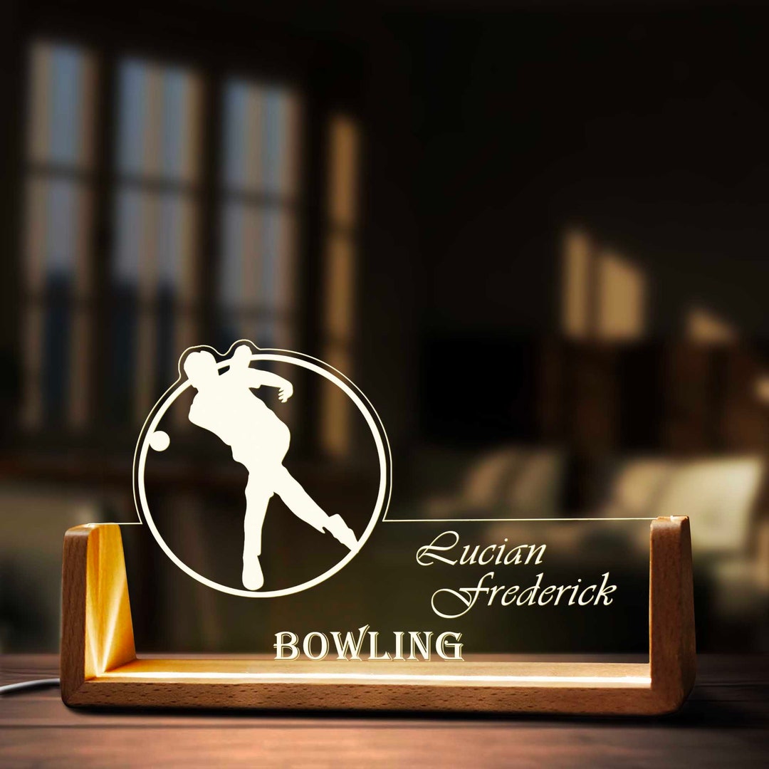 Custom Bowling Ball Desk Name Plate Personalized Bowling LED Light ...