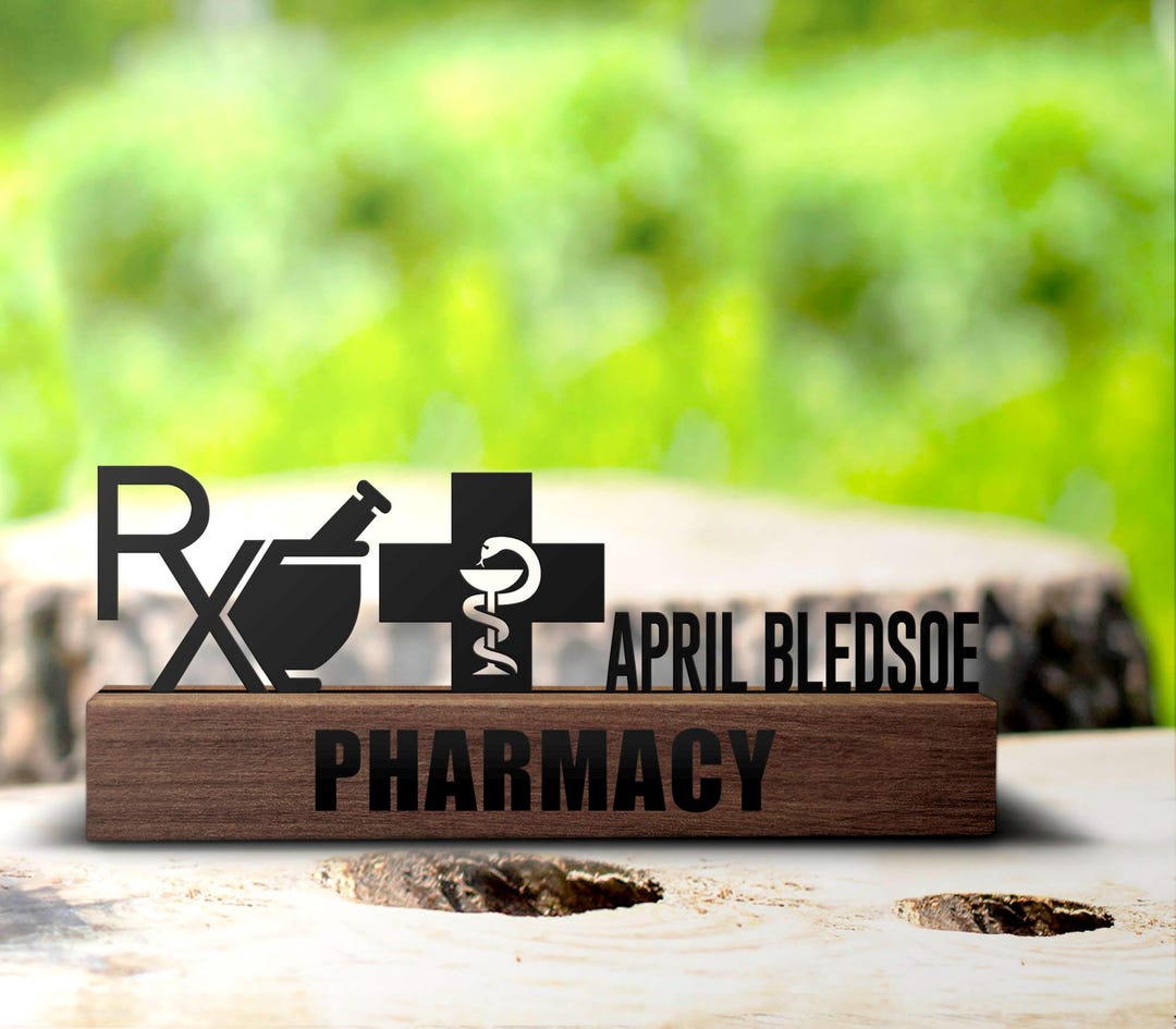 Custom RX Pharmacy Desk Name Plate Wedge Personalized Pharmacist ...