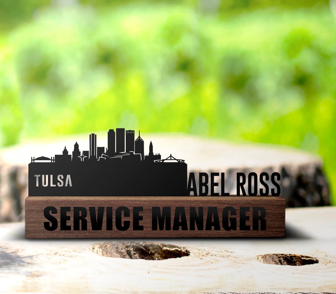 Custom Tulsa Skyline Desk Name Plate Wedge Personalized US City Skyline ...