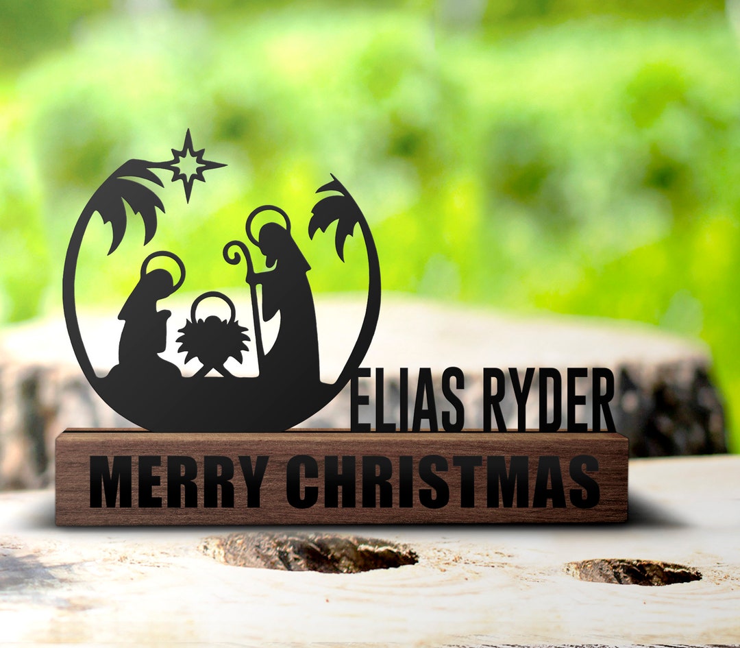 Custom Nativity Scene Christmas Desk Name Plate Wedge Personalized ...