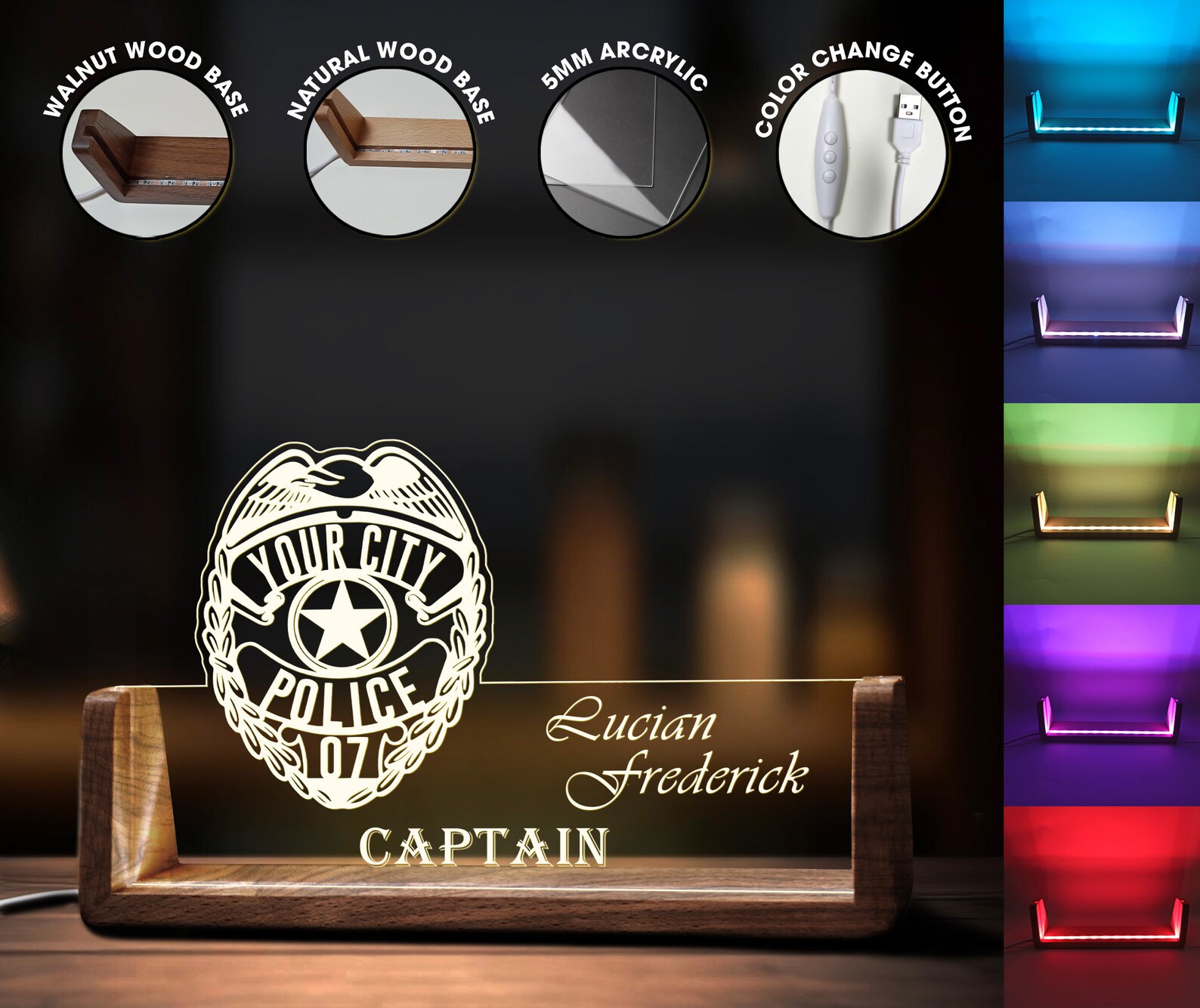 Custom Police Desk Name Plate Personalized Law Enforcementr LED Light ...