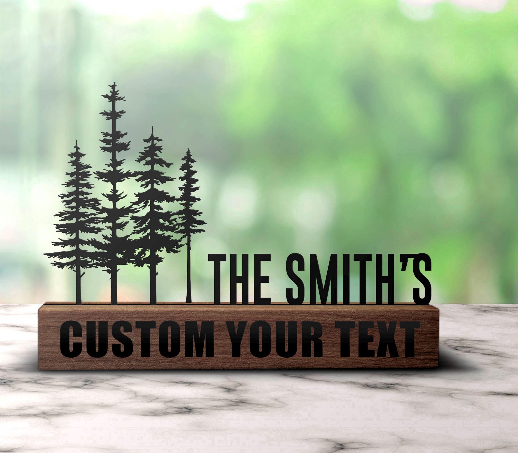Custom Nature Wispy Pine Tree Desk Name Plate Wedge Personalized Cedar ...