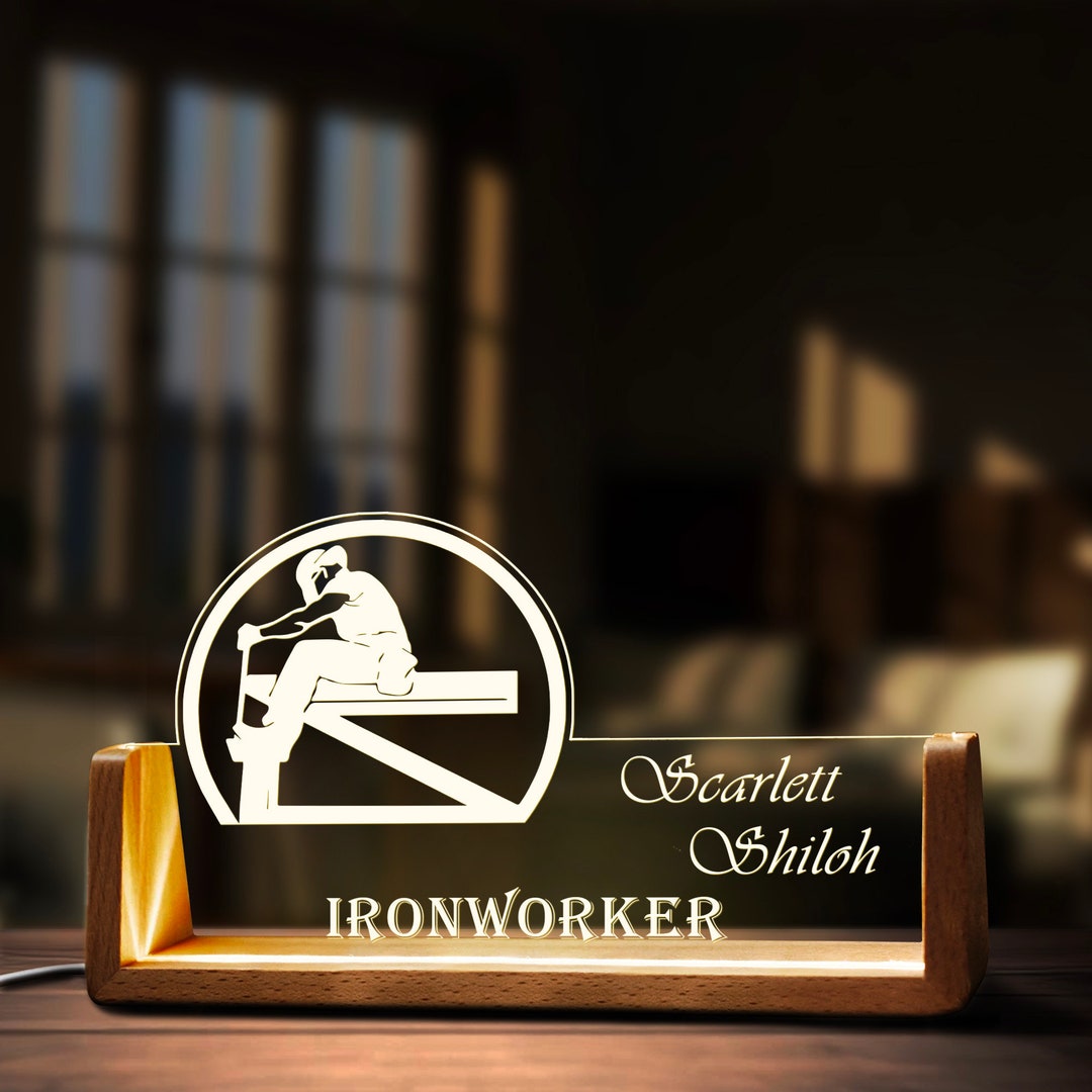 Custom Ironworker Desk Name Plate Personalized Metal Worker LED Light ...