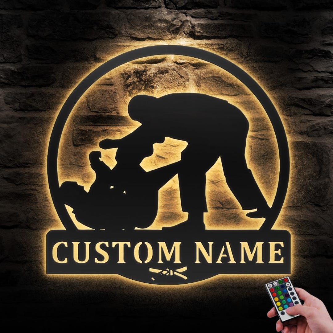 Custom Brazilian Jiu Jitsu Metal Wall Art With LED Light Personalized ...