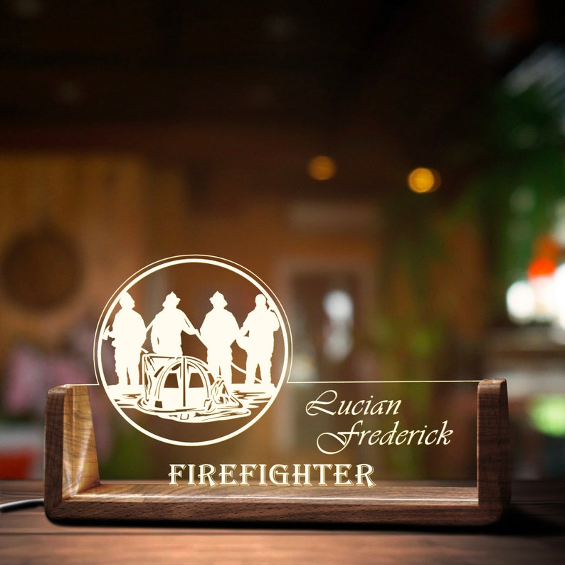 Custom Firefighter Desk Name Plate Personalized Fireman LED Light ...
