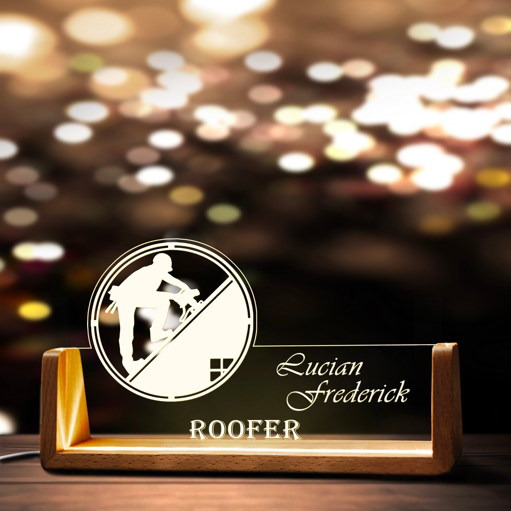 Custom Work Repairs Roofs Desk Name Plate Personalized Roofer LED Light ...