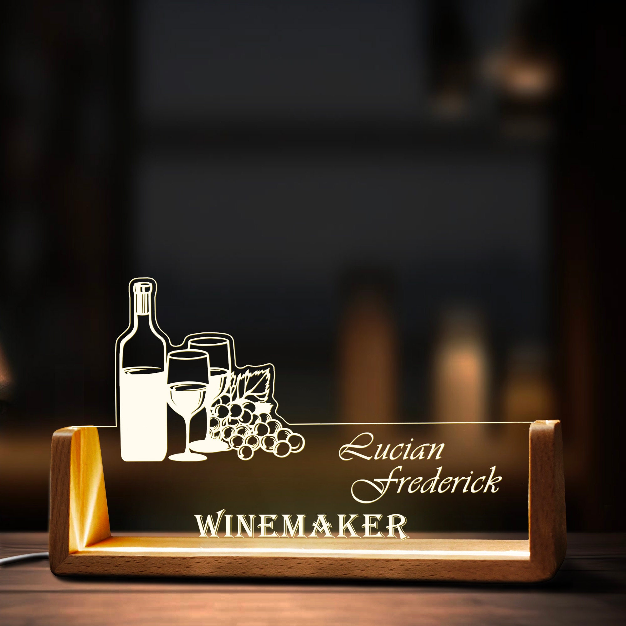 Custom Winemaker Desk Name Plate Personalized Vineyard Owne LED Light ...
