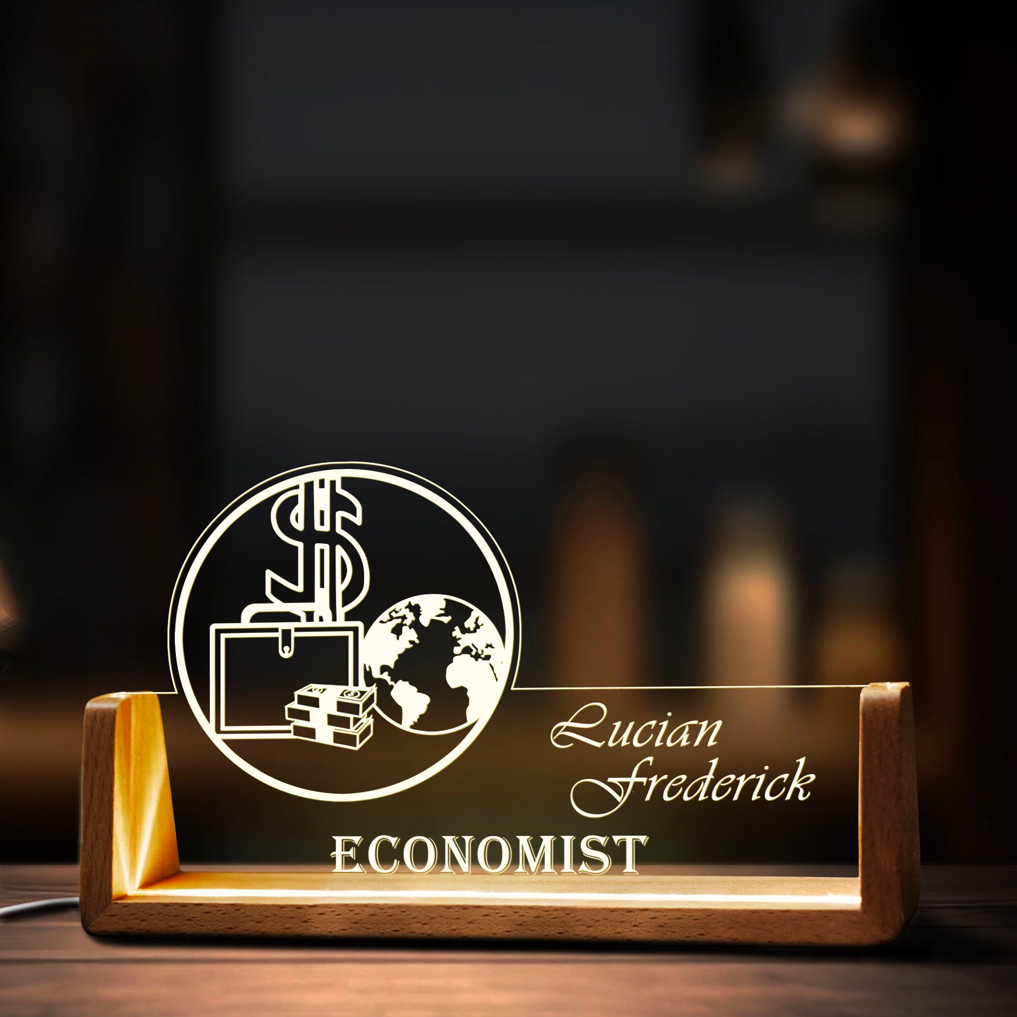 Custom Economist Desk Name Plate Personalized Economy Adviser LED Light ...