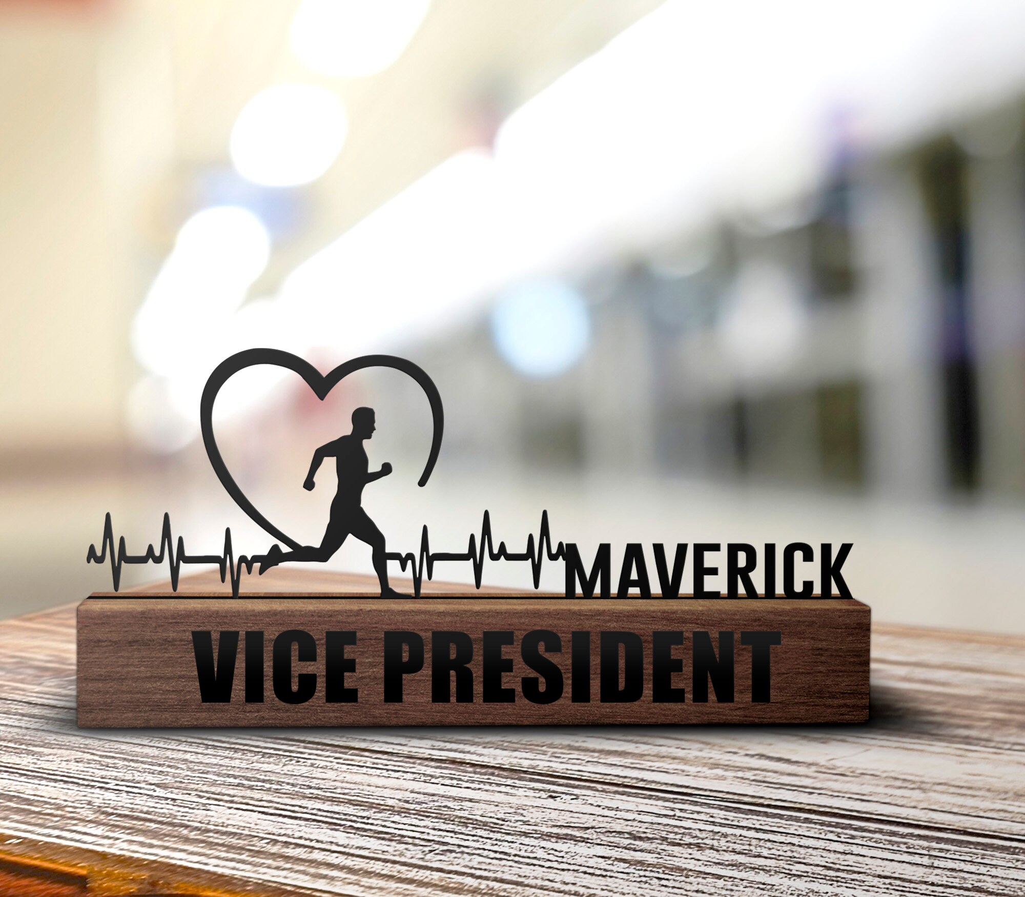 Custom Run Desk Name Plate Wedge, Personalized Running Nameplate Office ...